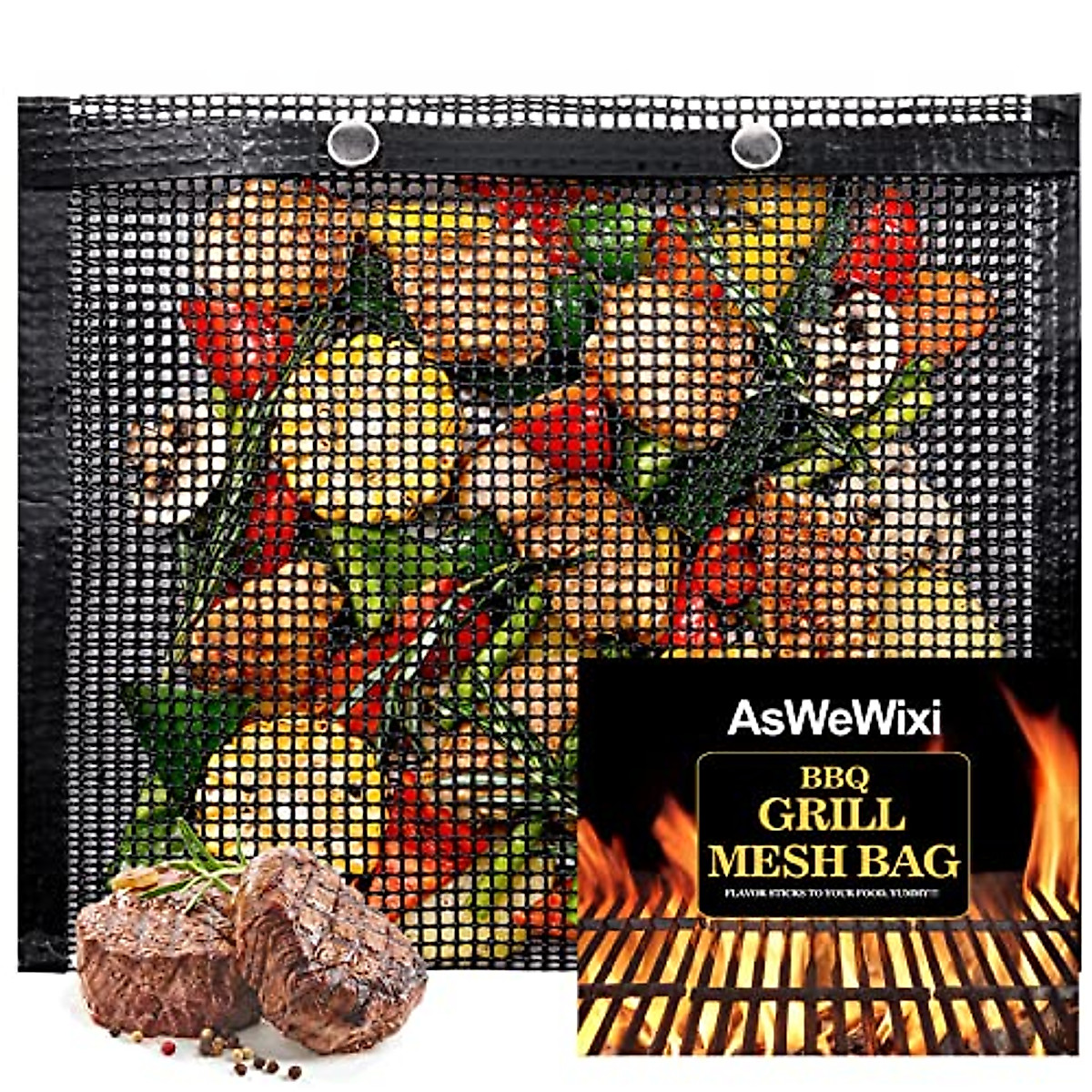 1 Pack BBQ Mesh Grill Bags for Outdoor Grill, Non-Stick Barbecue Bags Reusable for Charcoal Gas Electric Grills Smokers BBQ Veggie Grill Bags for Cooking Vegetables Grilling Bag Pouches Heat-Resistant