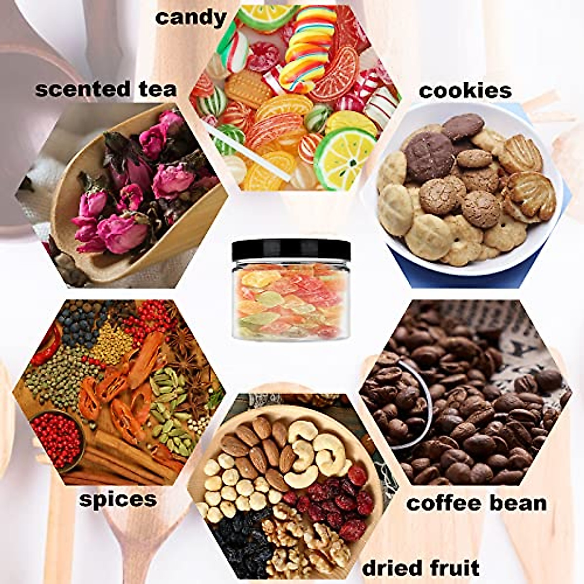 18 Pack 10.8 Oz Plastic Jars with Lids, Clear Round PET Wide-Mouth Container for Slime, Cosmetics, Bathroom, Kitchen, Tool Accessories, Gift, and Traveling Storage, BPA Free, Black Lids