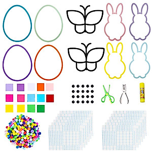Exquiss Easter Tissue Paper Suncatcher Crafts-Bunny+Egg+Butterfuly Suncatchers Crafts with 1600pcs Craft Kits for Kids Easter Crafts Suncatchers Easter DIY Activities School Art Crafts
