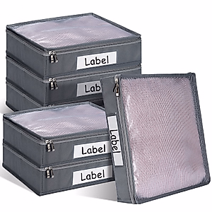 Panelee 6 Pcs 14 x 12 x 3 Inch Sweater Storage Bags Easy Gliding Zippered Sweater Bag Sweater Organizer Closets Under the Bed Zippered Storage Bags with Label Pocket to Avoid Dust Dirt (Gray)