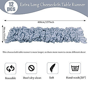 12 Pcs Cheesecloth Table Runner 13FT Boho Rustic Gauze Table Runner Bulk 35x157Inch Romantic Cheese Cloth Sheer Table Runner Decor for Wedding Dining Holiday Event Birthday Anniversary(Dusty Blue)