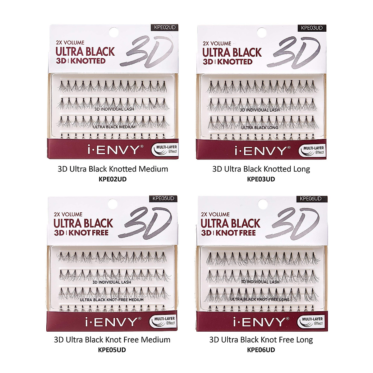 i-ENVY 2X Volume 3D Ultra Black Individual Lashes (3 PACK, Knot Free - Long)