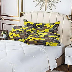 Yellow Camo Pillow Cases King Size Velvet Pillow Covers Super Soft Decorative Pillowcase with Zipper for Women Men Bedroom Sofa Couch