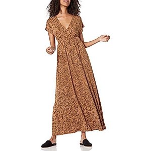 Amazon Essentials Women's Waisted Maxi Dress (Available in Plus Size), Dark Camel Leopard, Medium