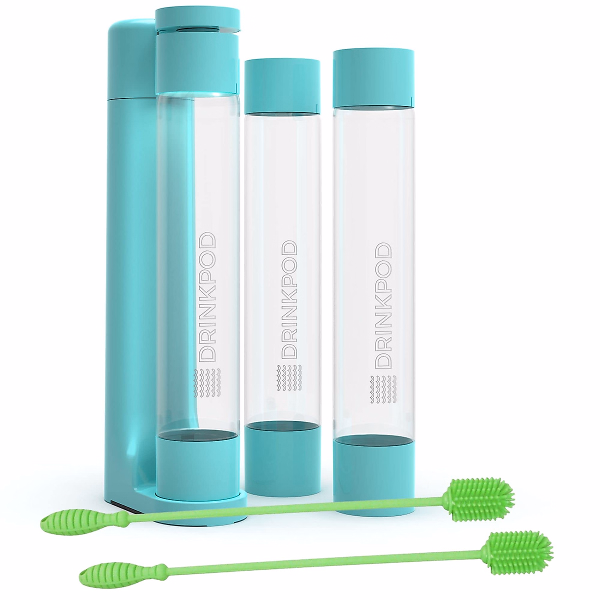 Fizzpod Home Soda Maker Sparkling Water Carbonator With 3 Bottles and 2 Bottle Brushes (Aruba Blue)