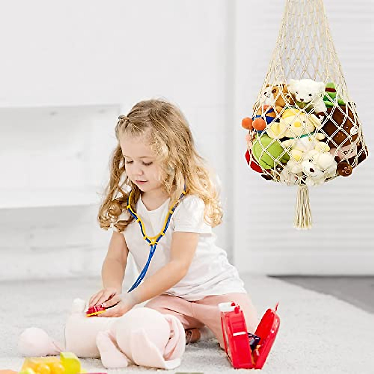 LAT LEE AND TOWN Stuffed Animal Net or Hammock Hanging Toy Net Stuff Animal Storage Hammock Organizer for Nursery Kids Room Bedroom Playroom (Beige)