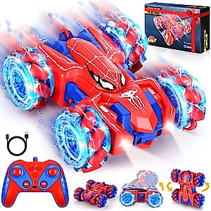 Beiqiden Spider Remote Control Car for Boys 4-6,360° Rotating Double-Sided Rechargeable RC Stunt Cars with Cool Headlights,2.4Ghz 4WD Off-Road Racing Cars for Kids Age 4 5 6 7 8 9 10 11 12 (Red1)