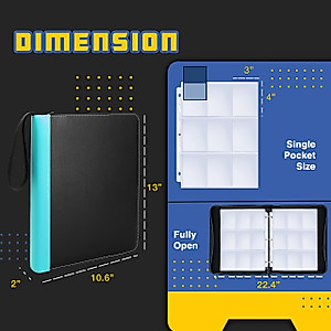 Card Binder, CLOVERCAT 9 Pocket Waterproof Trading Card Album, 720 Pocket Double Sided Display Zipper Card Binder with 40 Removable Sleeves, for YuGiOh, MTG, TCG, Game Cards & Sports Card (Light Blue)