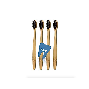 More of Me to Love BPA-Free, Organic Bamboo Toothbrush with No-Glue Bristles - Compostable, Biodegradable, Vegan (4-Pack) (Black, Soft Bristle)
