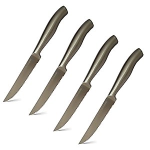 TROISHOKA Steak Knives, Razor-Sharp Steak Knives Set of 4, Stainless Steel Serrated Steak Knife, Silver Kitchen Steak Knife Set, Dishwasher Safe, Non-Stick and Rust Resistant Dinner Knives (4-PCS)