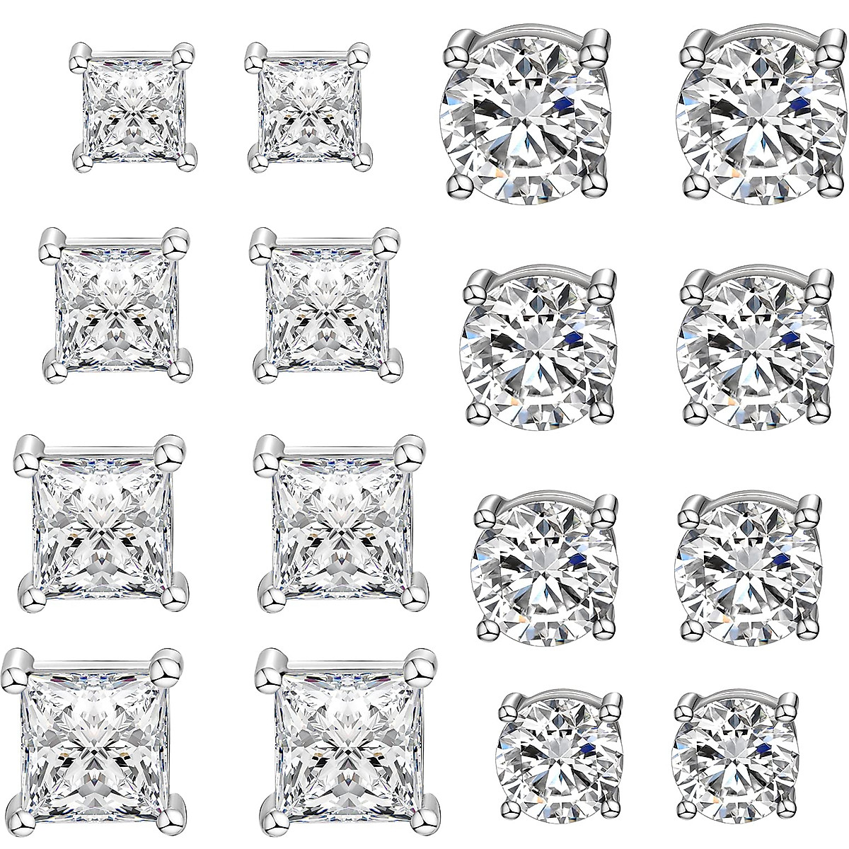 WAINIS 8 Pairs Stainless Steel Magnetic Stud Earrings for Men Women Non-piercing CZ Hypoallergenic Earrings 5-8mm