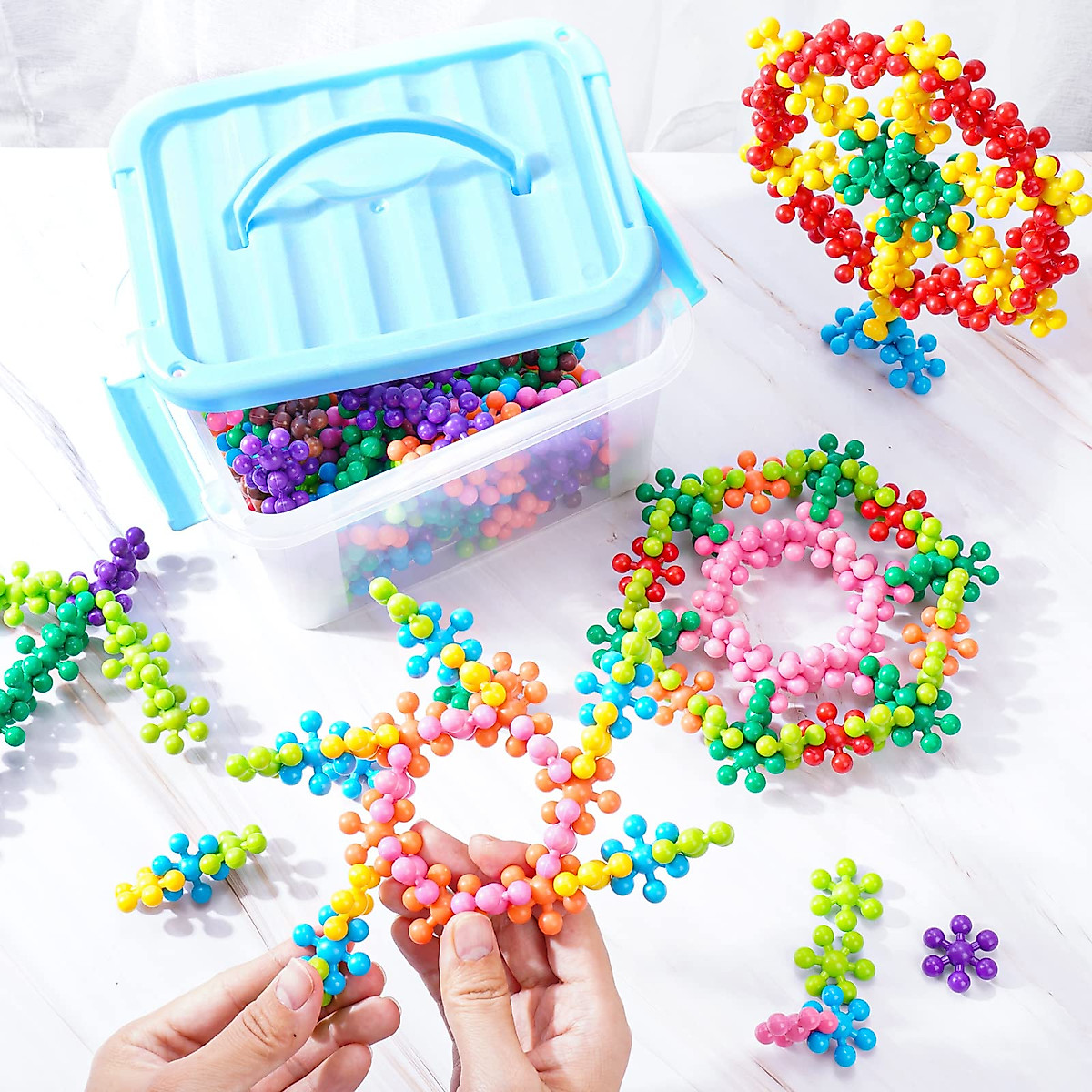NiToy Snowflake Interlocking Building Block Educational Toy 300PCS for Kids Ages 3+, Multi-Color Solid Plastic Early Learning Creativity STEM Toy with Carrying Case Safe Material