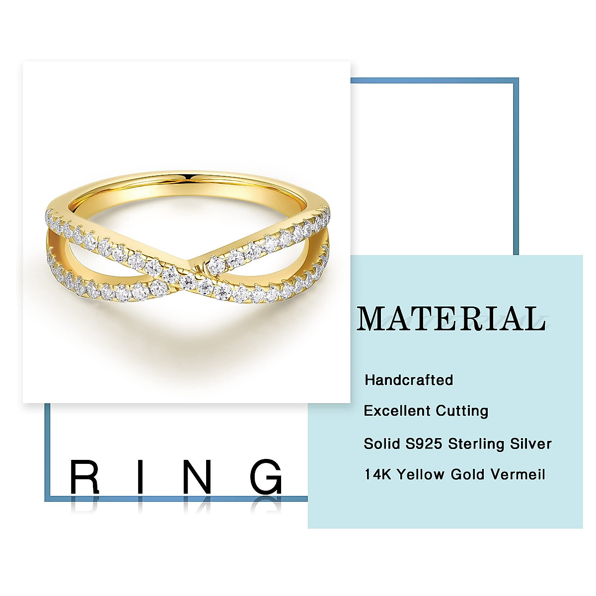 MOOSEA Infinity Moissanite Rings for Women, D Color VVS1 Clarity Lab Created Diamond Anniversary Rings 14K Yellow Gold Vermeil Moissanite Wedding Band for Women Jewelry Gifts