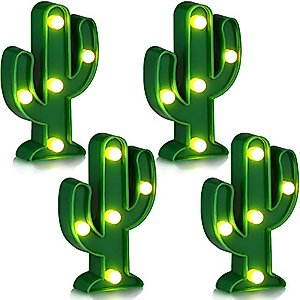 4 Pieces Star Night Lights Star Shaped LED Plastic Sign Lighted Star Marquee Lights Star Shaped Desk Lamp for Kids, Baby, Child, Girl Gift, Nursery Room (Green Cactus)