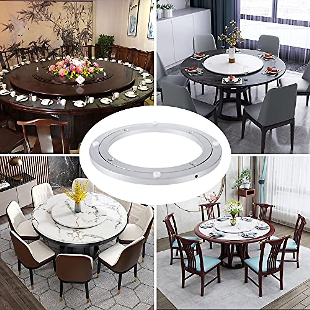 HOMOKUS Lazy Susan Hardware Aluminum Heavy Duty Rotating Turntable Bearing Table Base Round Swivel Plate Hardware for Glass Granite or Dining Table (12 INCH)