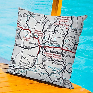 Coshocton Map Outdoor Cushion Cases Home State Accent Waterproof Cushion Cover Farmhouse Outdoor Waterproof Decorative Pillow Cover for Patio Furniture Porch 22x22in