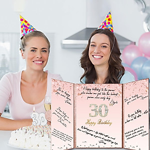 Crenics Rose Gold 30th Birthday Decorations, Creative 30th Birthday Guest Sign in Book Alternative, Large 30th Birthday Signature Book 12" x 18", Great 30 Years Old Birthday Gifts for Women