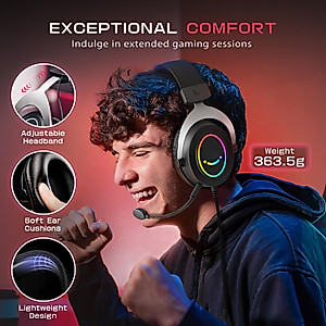 FIFINE RGB Gaming Headsets,Comfortable Over-Ear Headphones with Microphone,Wired Audio Jack Connection,Leather Passive-Noise-Cancelling Earcups,for PC PS4 PS5 Xbox Gamer Ampligame H3