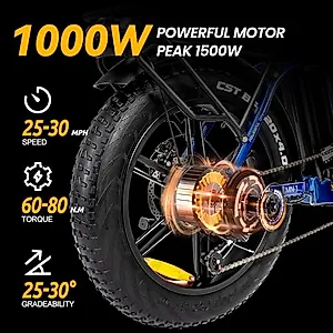 Folding Electric Bike for Adults, Up to 50 Miles 30 MPH, 48V 720Wh Removable Battery, 20" Fat Tire City Commuter Ebike, 1000W Motor, Step-Thru Foldable Electric Bicycle with Dual Shock Absorber