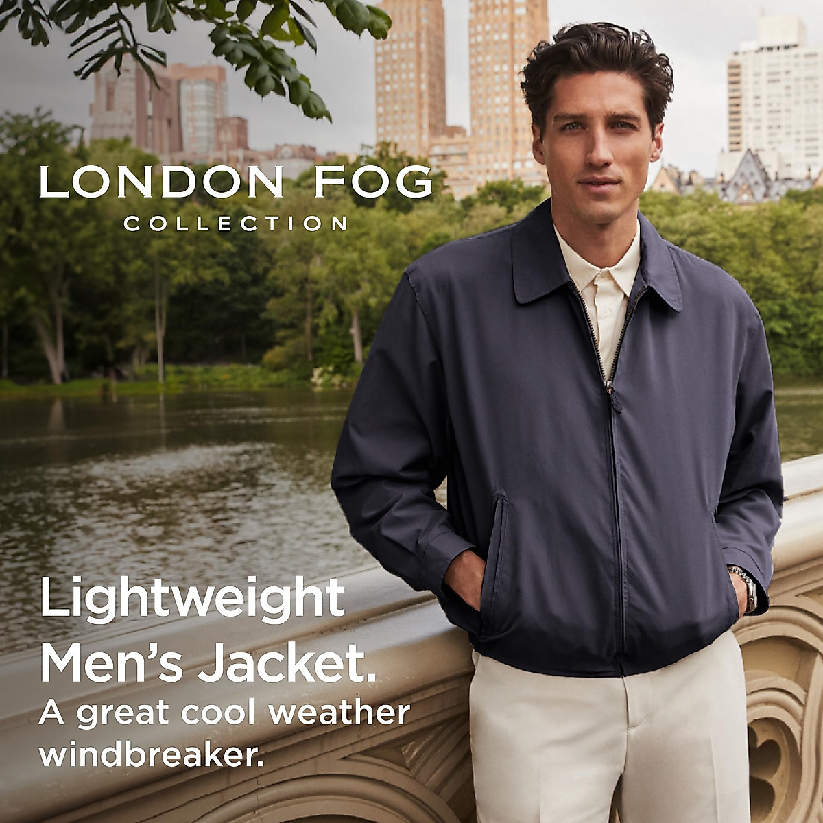 London Fog Men's Auburn Zip-Front Golf Jacket (Regular & Big-Tall Sizes), Navy, Large