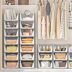 Neprock Stackable Plastic Storage Drawers for Closet Organizers and Storage,4 Pack Open Storage Bins Closet Shelf Clothes Organizer for Closet Wardrobe(4L)