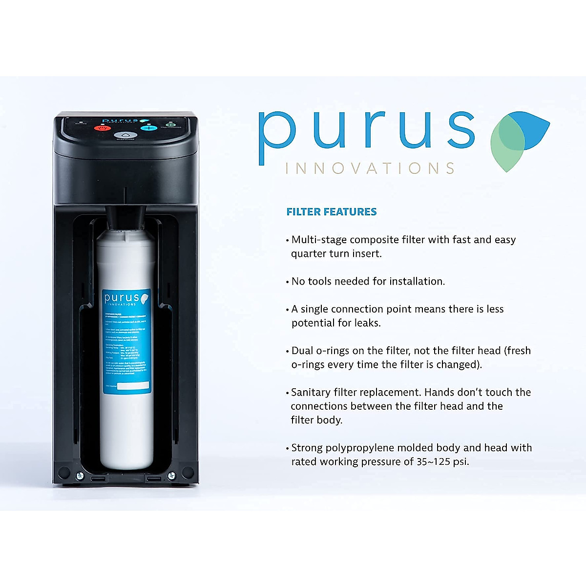 Purus Innovations Countertop Water System, Tri-Temp, Self-Cleaning with Smartchill*, for Home or Small Office. Features Patented ThermaRinse/SmartChill Technology..*Requires Drain Connection