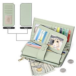 SENDFN Large Womens Wallet Genuine Leather RFID Blocking Multi Card Organizer Wristlet