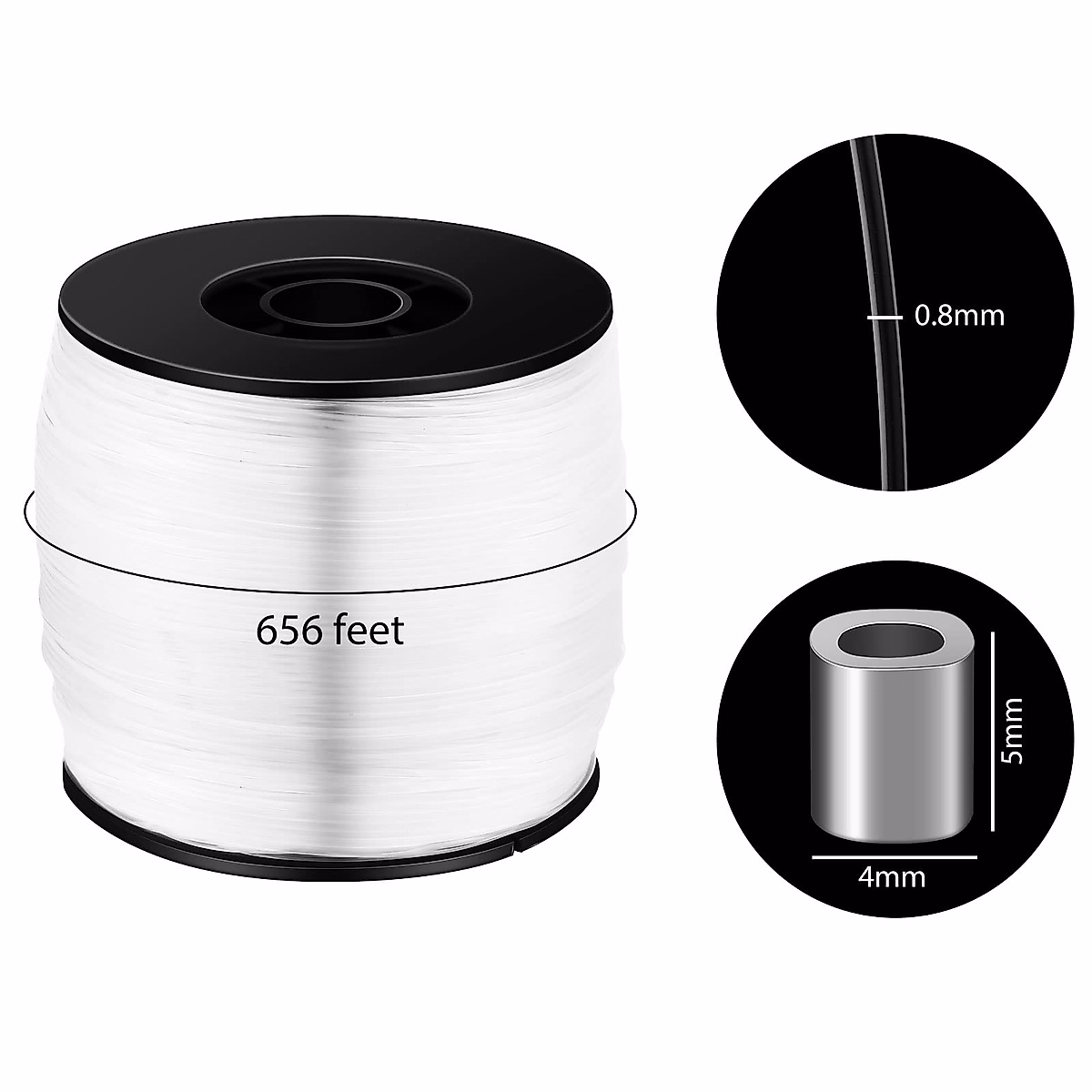 Sumind Strong Clear Picture Hanging Wire Invisible Picture Frame Fishing Wire up to 100 Lbs 656 Feet Monofilament Fishing Line with Aluminum Crimping Loop Sleeves(2 Roll,0.8 mm)