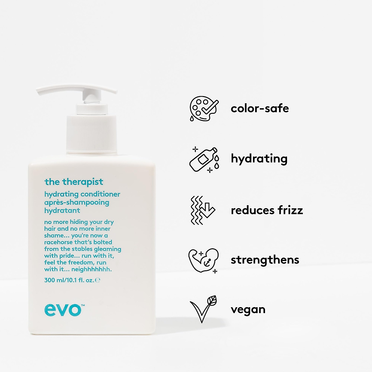 EVO The Therapist Hydrating Conditioner - Hydrates, Strengthen and Softens Whilst Improving Shine - Protects Colour Treated Dry Hair, Helps to Detangle - 300ml / 10.1fl.oz