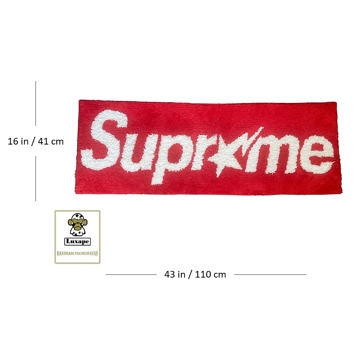 Luxape Supremed Rug - Hypebeast Room Decor - Handmade & Premium- 43 * 16in (110cm) - Suprme Rug - Designer Rugs - Aesthetic Room Decor Rug