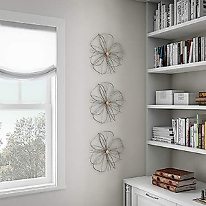 Lavish Home Wall Decor – Metallic Wire Layer Flower Sculpture Contemporary Hanging Accent Art for Living Room, Bedroom or Kitchen (Silver and Gold), 15” L x 1.75” W x 15” H