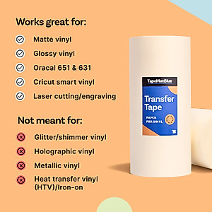 12" x 300' Roll of Paper Transfer Tape for Vinyl, Made in America, Premium-Grade Transfer Paper for Vinyl with Layflat Adhesive for Cricut Vinyl Crafts, Decals, and Letters