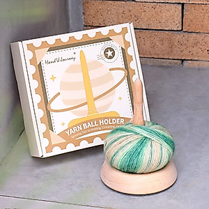 HAND U JOURNEY Premium Beechwood Yarn Holder with Brass Twirling Mechanism | Stand Ball Spindle Crochet and Sewing Tool | Wood Cord Organizer for Knitting, Embroidery and Crafts