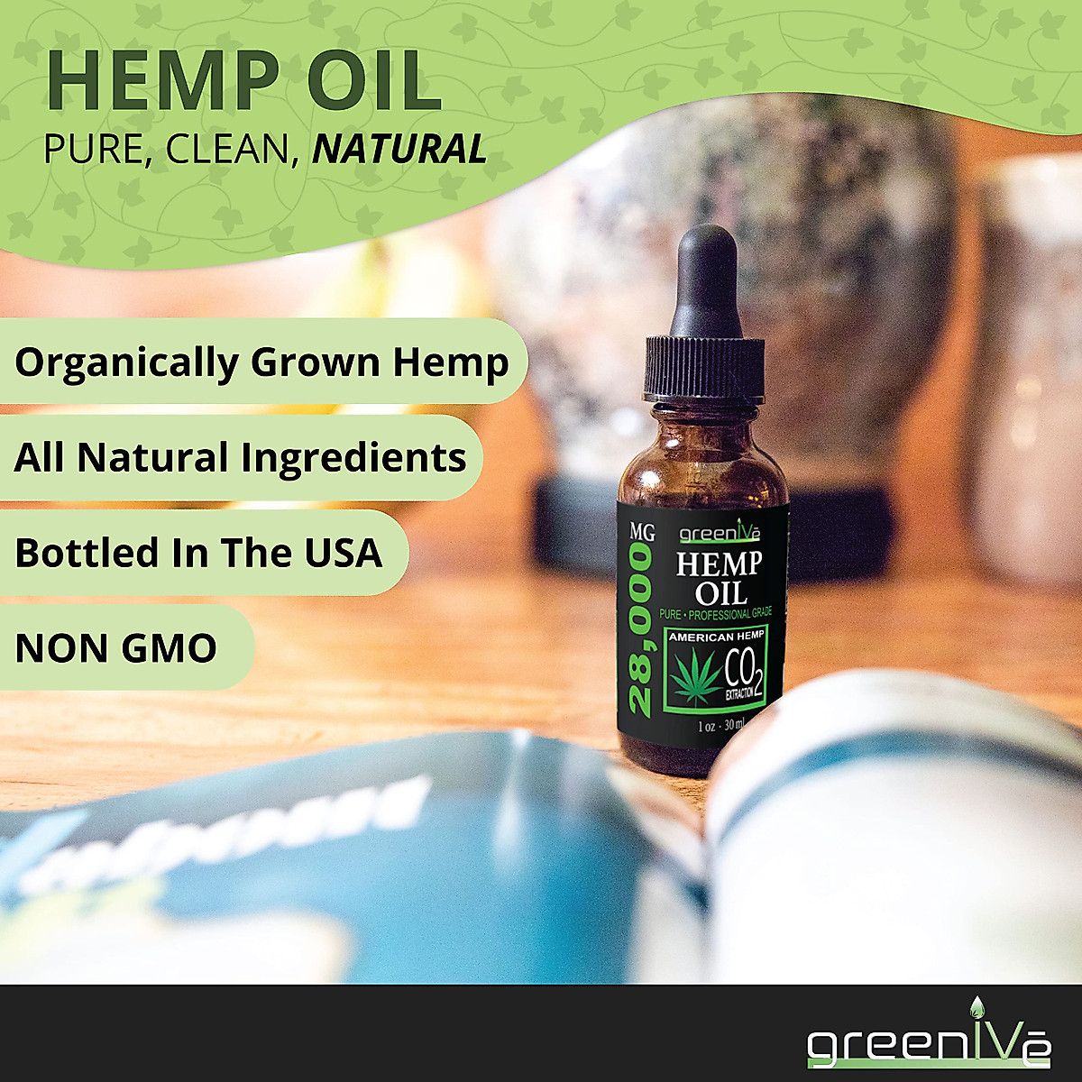 GreenIVe Hemp Drops 28,000mg Organically Grown Pure Hemp Oil Drops Vegan Omegas Natural Potent Results