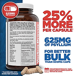 Yerba Prima Psyllium Husks Caps, 625 mg, 400 Capsules - Natural Fiber for Men and Women - Regularity Support Supplement