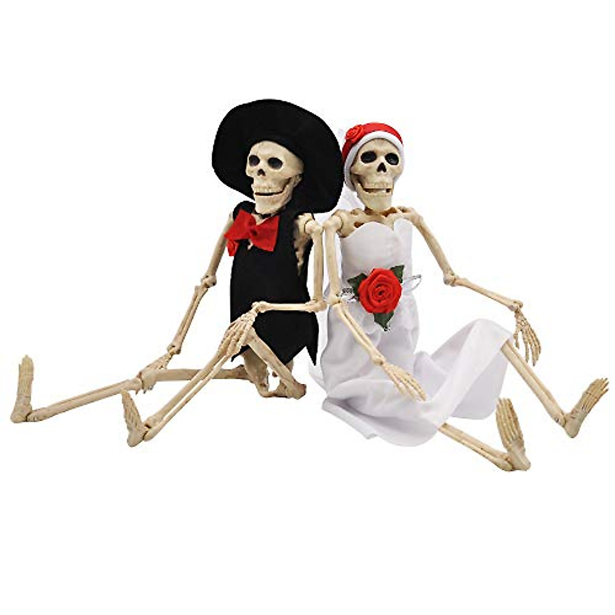 JOYIN 2PCS 16" Scary Halloween Skeletons Decorations Full Body with Poseable Bride and Groom Ornament for Haunted House Décor, Home, Party, Graveyard