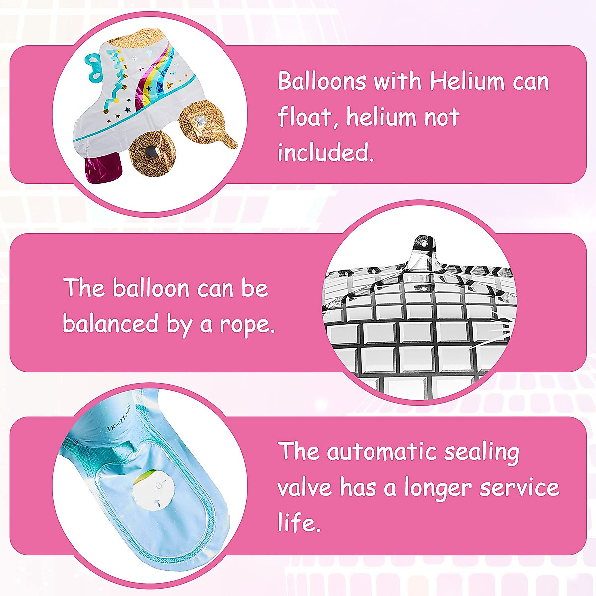 6 Pieces Roller Skate Balloon Boom Box 80s 90s 22 Inch Disco Foil Balloons 80s 90s Rainbow Retro Party Balloon for Party Decorations Wedding Anniversary Hip Hop Theme Party Supplies (Ball Style)