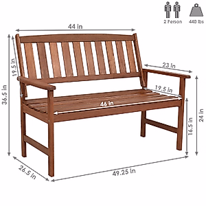 Sunnydaze Solid Meranti Wood 2-Seat Outdoor Garden Bench with Rustic Teak Oil Finish