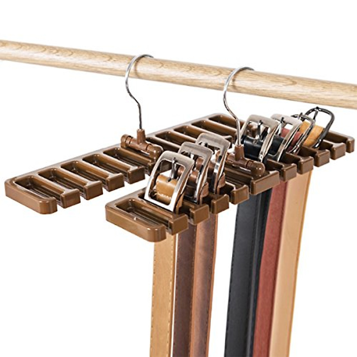 DayCount® Pack of 2 Tie Belt Organizer Storage Rack, Multifuction Rotating Ties Scarf Hanger Holder Closet Organization Wardrobe Finishing Rack for Men and Women (Brown)