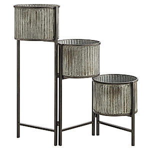 FirsTime & Co. Silver Jasper Outdoor Planter 3-Piece Set Indoor or Outdoor Raised Flower Pot for Garden, Patio, Balcony, Metal, 28 x 9.5 x 31 inches (70446)