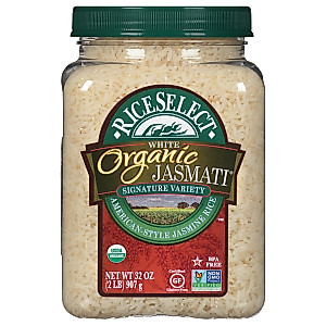 RiceSelect Organic Jasmati White Rice for Asian-Food-Inspired Recipes, Premium Non-GMO Gluten-Free Long-Grain Jasmine Rice, 32-Ounce Jar