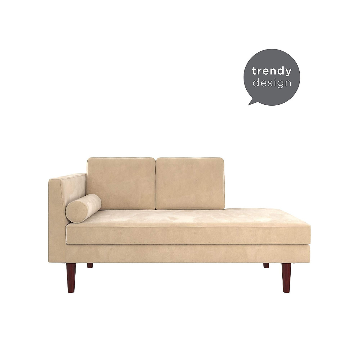 DHP Nola Mid Century Modern Upholstered Daybed and Chaise Lounger, Ivory Velvet