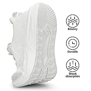 Feethit Running Shoes for Women Non Slip Walking Tennis Shoes Slip on Work Gym Fashion Sneakers White 5.5
