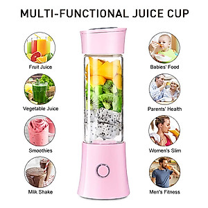 Taillansin【2019 Newest】Portable Blender, Multi-functional Travel Electric Juice Cup with USB Rechargeable Small Blender for Shakes and Smoothies, Stronger and Faster with Stainless Steel 6-Blades(FDA BPA free)