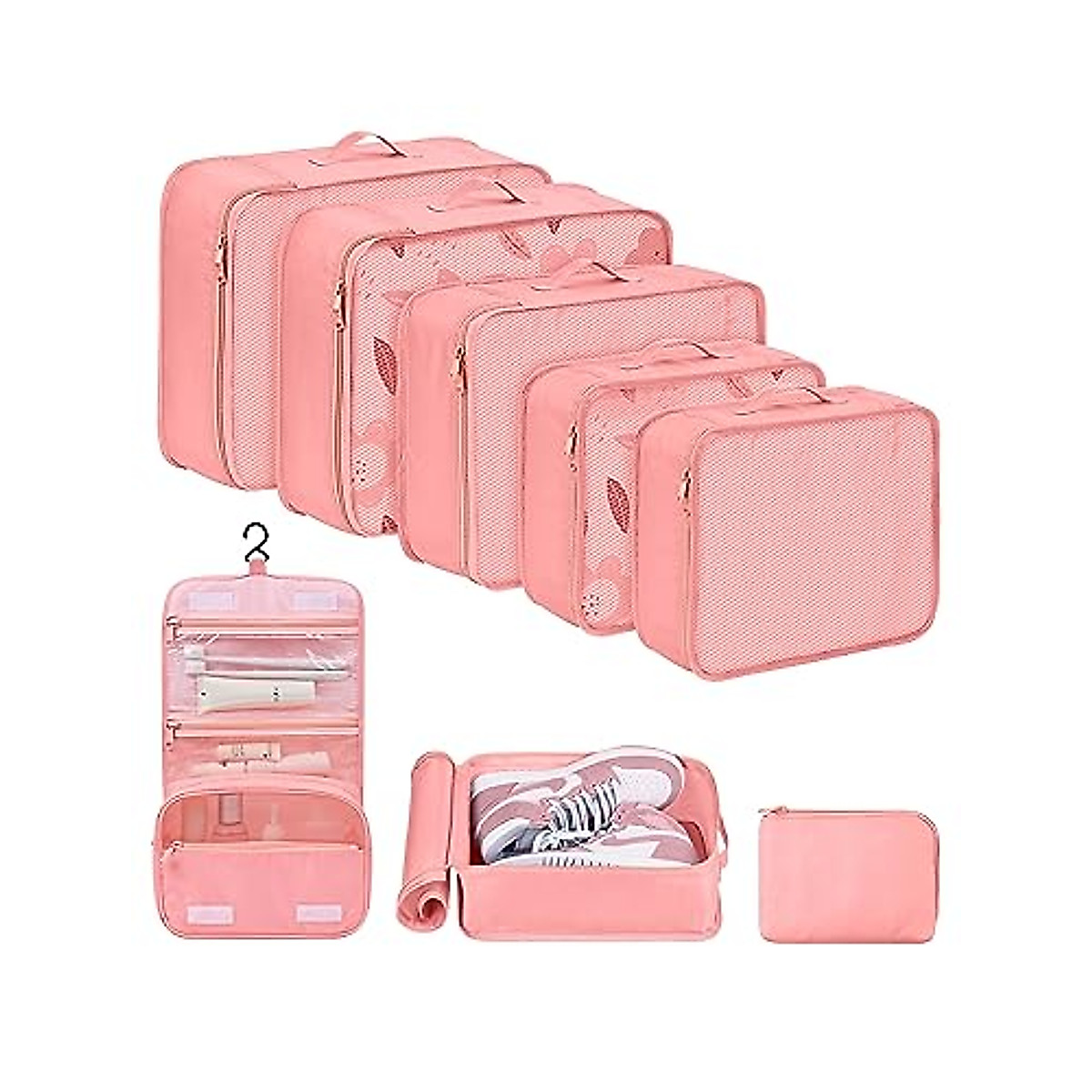 DIMJ Packing Cubes 8 Set, Travel Organizer Bags for Luggage Portable Packing Cubes for Suitcases Organizer Bags Set, Luggage Organizer for Travel Accessories. (Pink)
