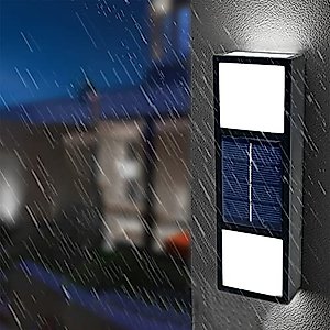 Solar Wall Light, Up and Down Illuminate, Outdoor Sunlight Lamp, Ip65 Waterproof, Long Endurance Time, Modern Decor for Home Garden Porch, Black ,with 6 Led Lamp Beads