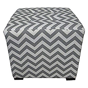 Sole Designs Zig Zag Design Merton Collection Grey Finish Button Tufted Upholstered Square Ottoman