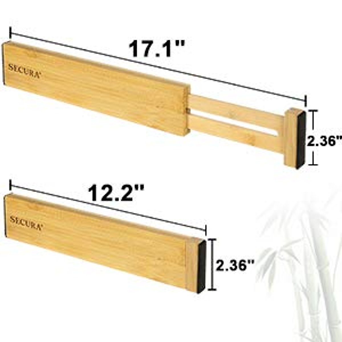 Secura 𝗕𝗮𝗺𝗯𝗼𝗼 𝗗𝗿𝗮𝘄𝗲𝗿 𝗗𝗶𝘃𝗶𝗱𝗲𝗿𝘀 𝗢𝗿𝗴𝗮𝗻𝗶𝘇𝗲𝗿 4-Pack, 𝗔𝗱𝗷𝘂𝘀𝘁𝗮𝗯𝗹𝗲 Drawer Separators Expandable from 12.0-17.1 inches for Kitchen, Office, Bathroom, Closet, Dresser