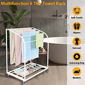 GAOMON Pool Towel Rack,Outdoor PVC Trapedozal Poolside Storage Organizer,5 Bar,Outdoor Towel Rack with Wheels,Pool Towel Holder,Stores Floats and Paddles, Towel Stand for Beach,Pool,Indoor,White