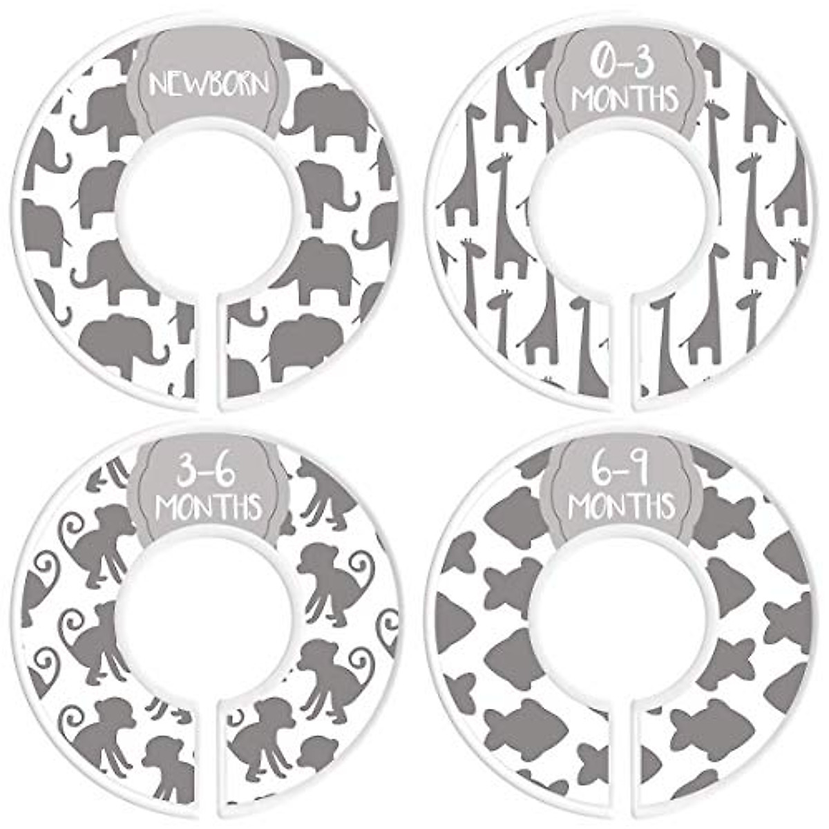 Baby Closet Size Dividers | Set of 8 | Nursery Clothes Organization Sized from Newborn | 1 - 24 Months to Toddler | Perfect for Baby Shower (Unisex - Animals)